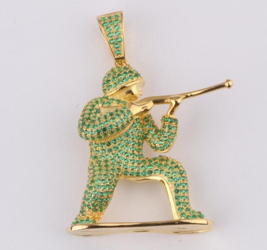 Pendentif militaire de soldat 14k Or plaqué sur 925 Sterling Argent ...