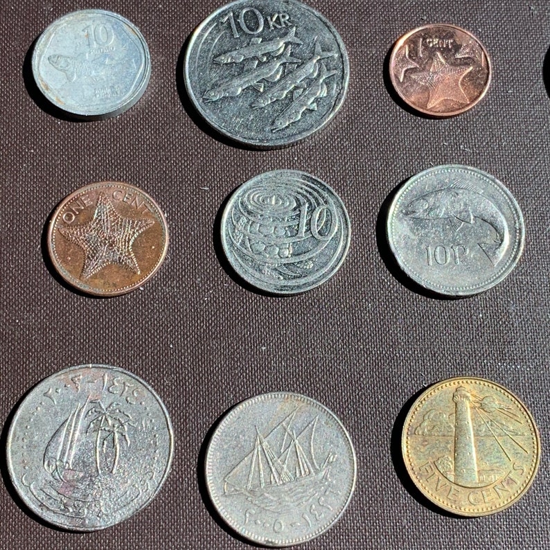 Under the Sea Coin Set — 15 Vintage World Coins Featuring Aquatic ...