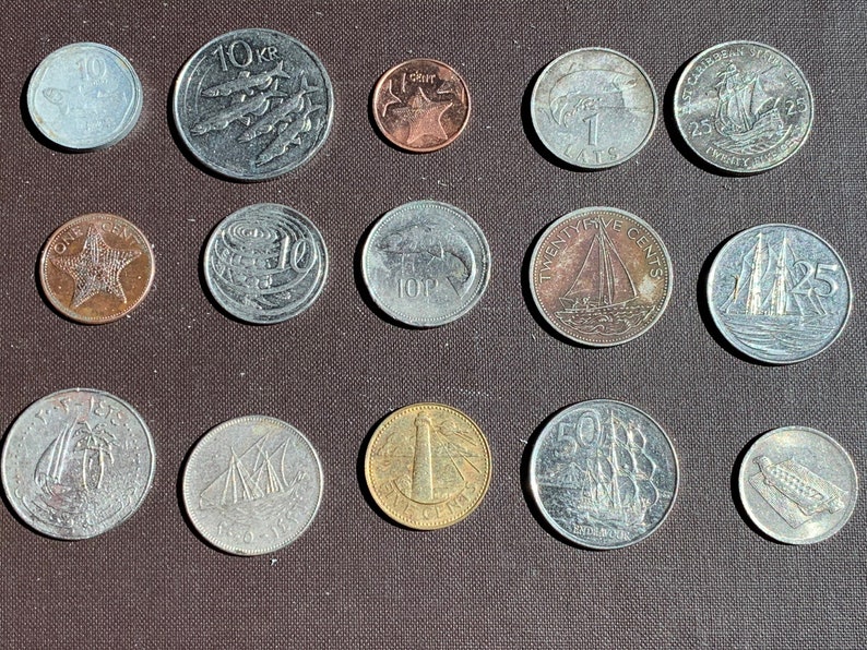 Under the Sea Coin Set — 15 Vintage World Coins Featuring Aquatic ...