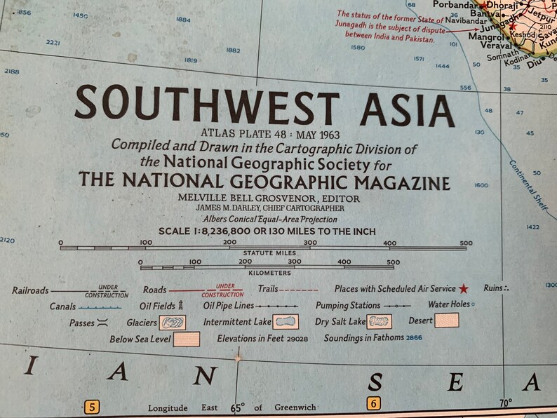 Vintage National Geographic Map of Southwest Asia - Etsy