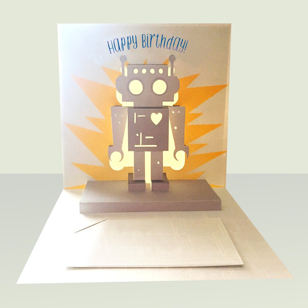 Pop up Glow Robot Card - Etsy