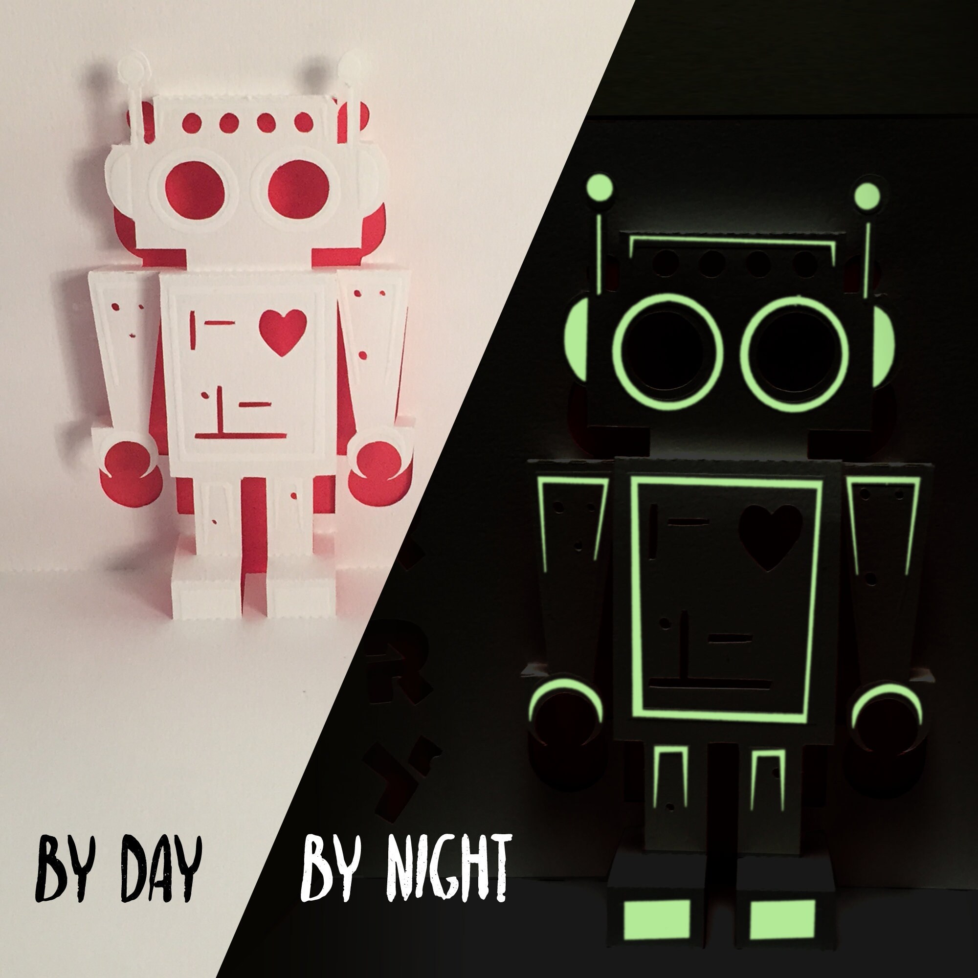 Pop up Glow Robot Card | Etsy