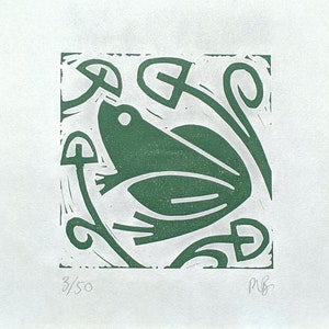 Framed Lino Print "little Green Frog" Handmade by Artist Melissa Birch ...