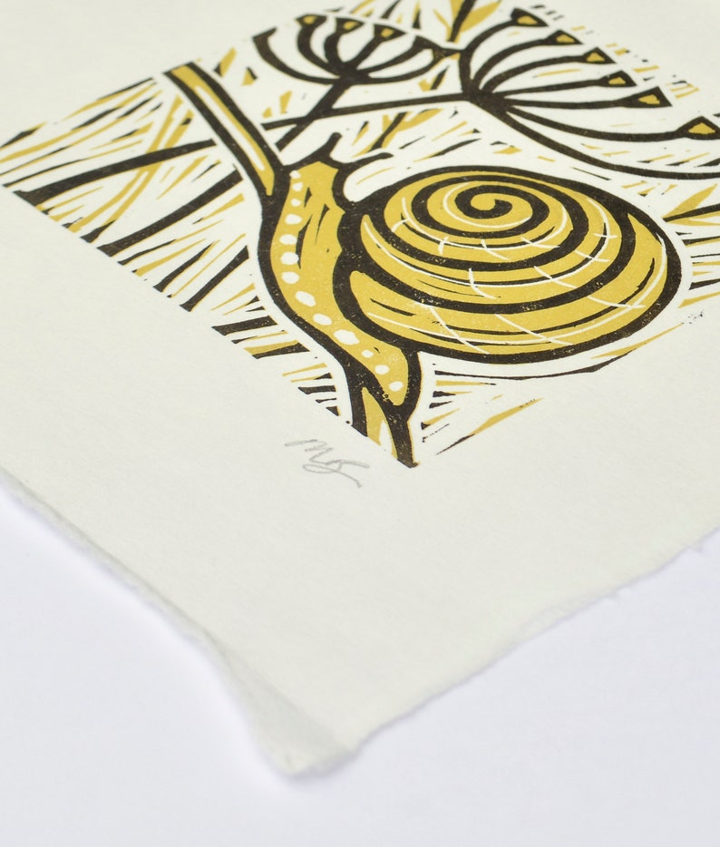 Hand Printed Linocut Artwork "life in the Long Grasses - Snail" - Etsy