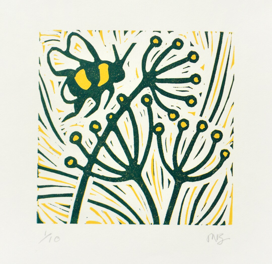 Hand Printed Linocut Artwork "life in the Long Grasses - Bee" - Etsy