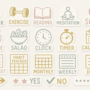 Productivity Goals Digital Stickers for Goodnotes | 80+ Habit Tracker ...