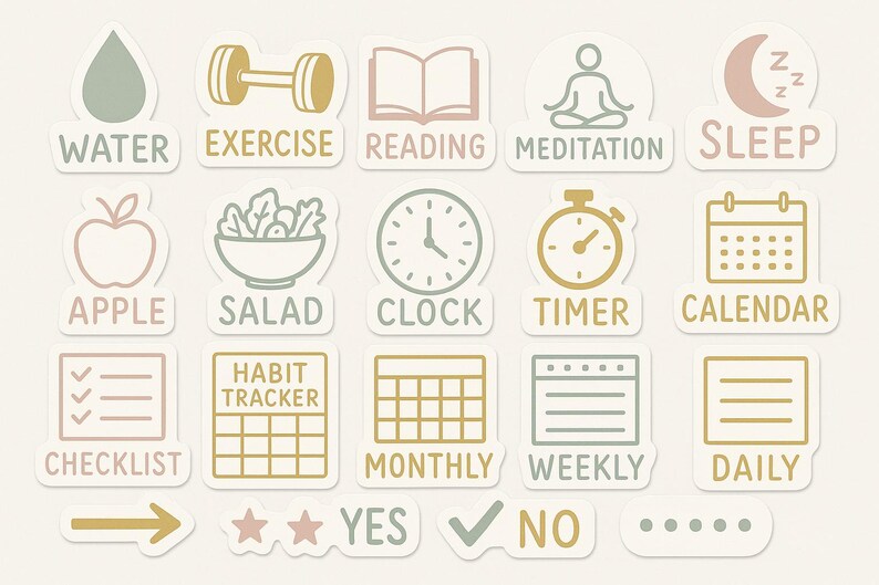 Productivity Goals Digital Stickers for Goodnotes | 80+ Habit Tracker ...