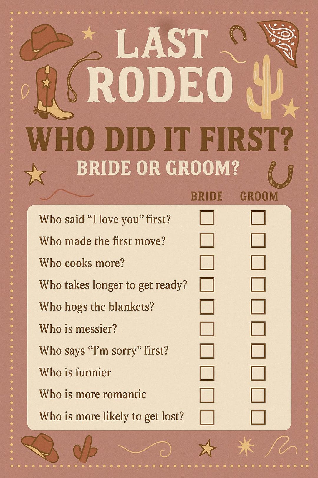 Last Rodeo Bachelorette Party Games Bundle: Cowgirl Western Printables ...