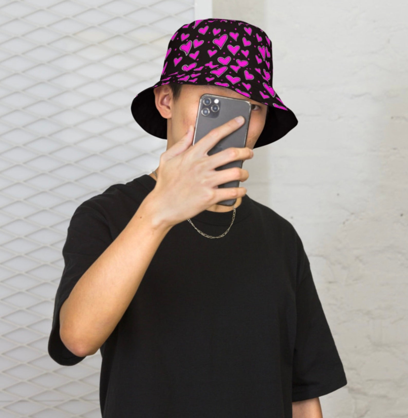 Bucket Hat Pink Heart Reversible Unisex Hathearts - Etsy