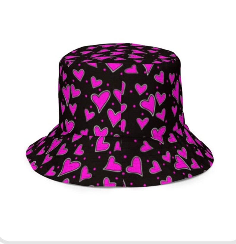 Bucket Hat Pink Heart Reversible Unisex Hathearts - Etsy