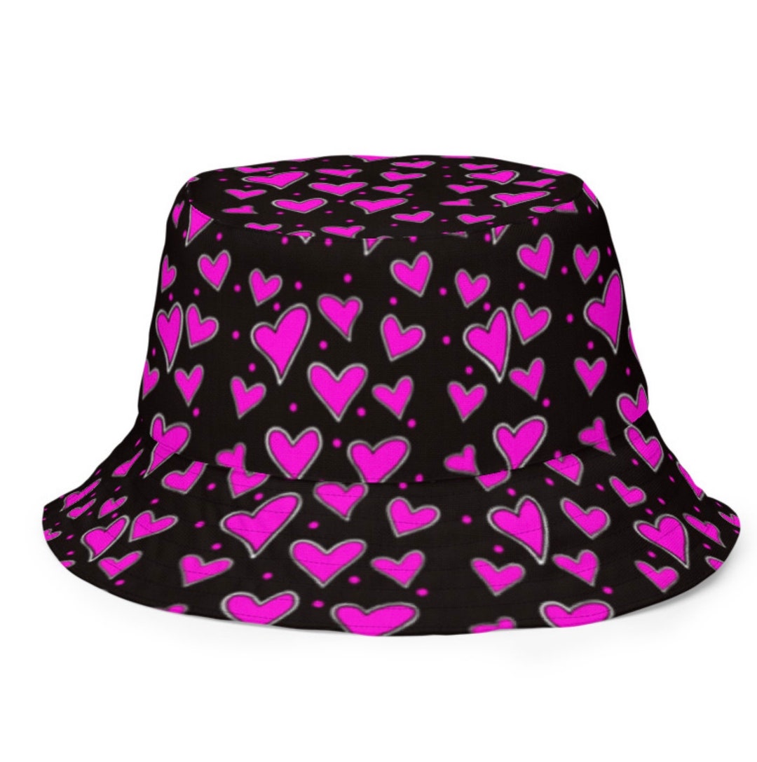 Bucket Hat Pink Heart Reversible Unisex Hathearts - Etsy