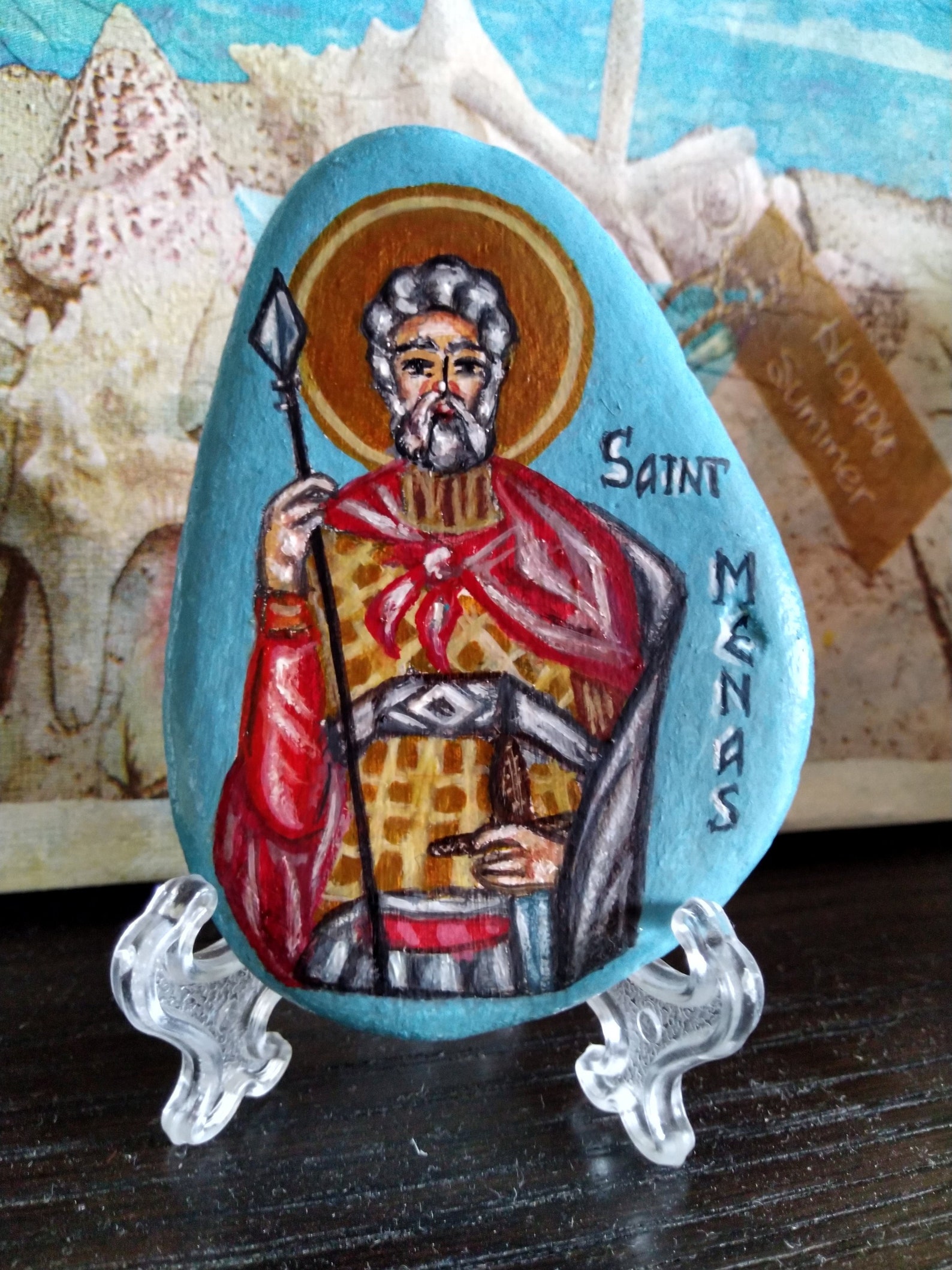 Saint Menas, Orthodox Icon, Hand Painted Icon, St Menas, Painted Stone ...