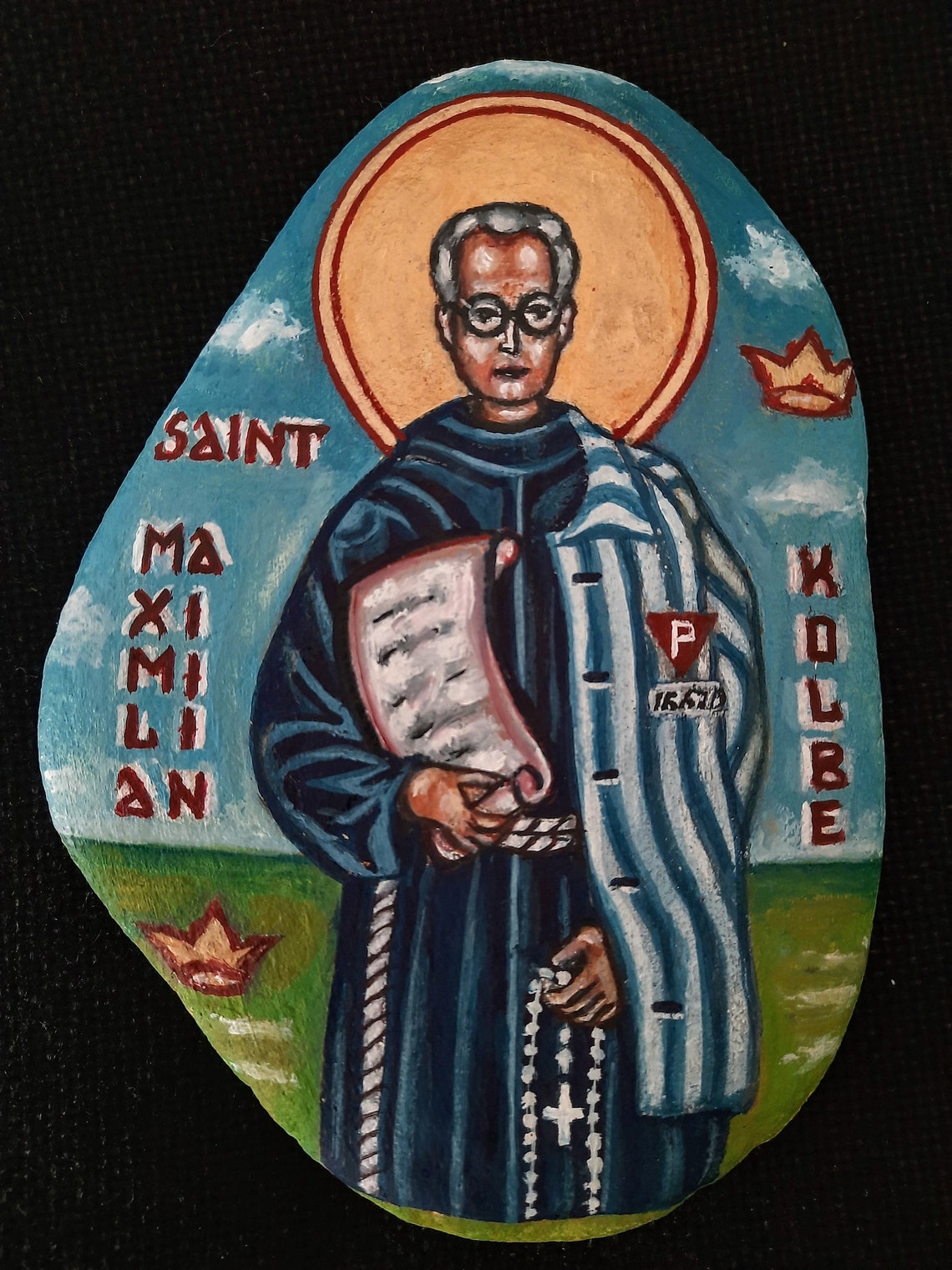 St Maximilian Kolbe, Catholic Icon, Painting Stone, Handmade Icon ...
