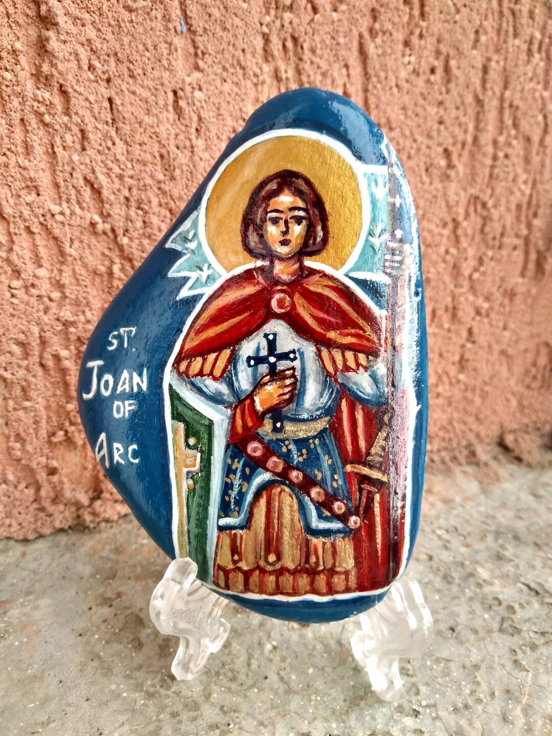 St Joan of Arc, Catholic Icon, Hand Painted Icon, Icon on Stone ...