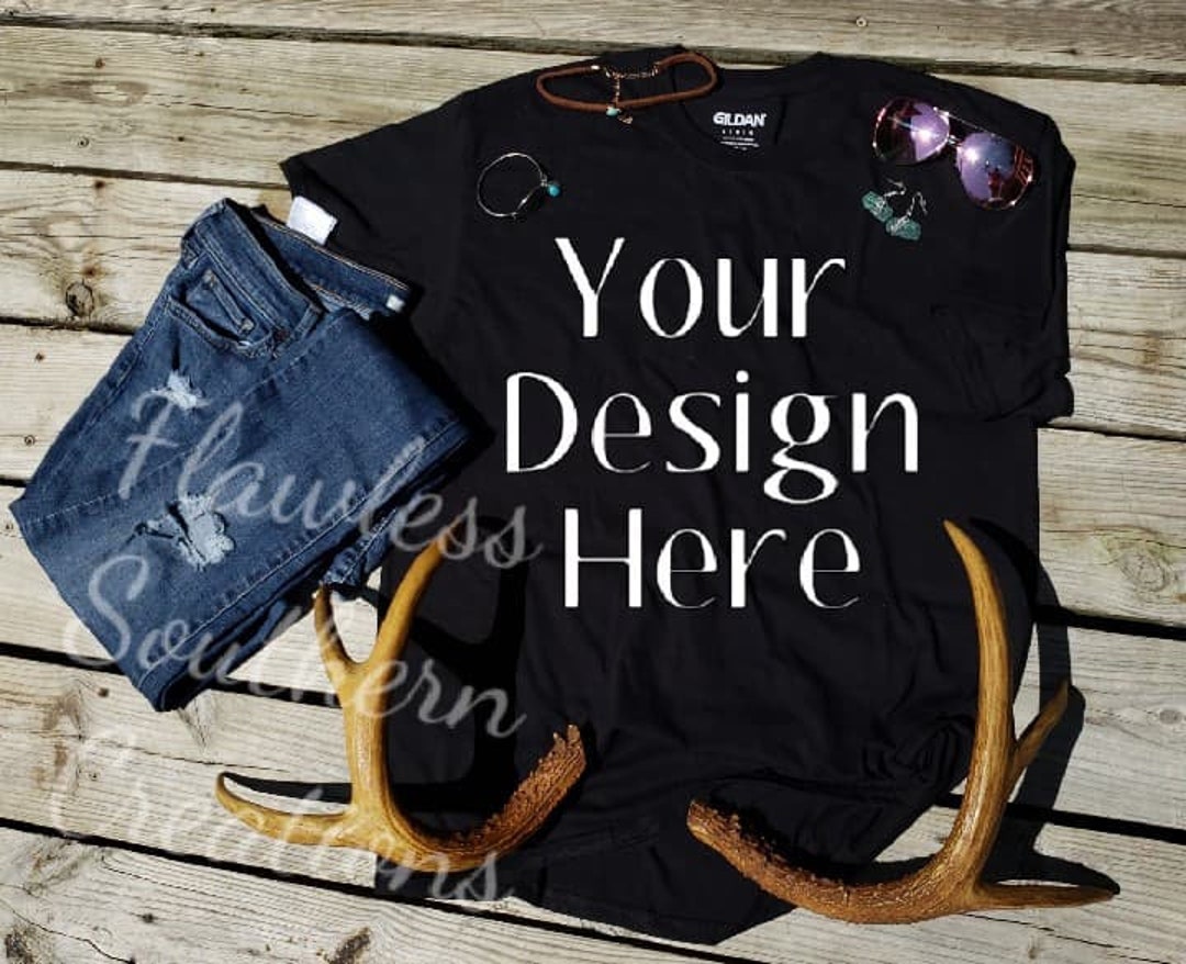 Black T-shirt With Ripped Jeans Mock-up - Etsy