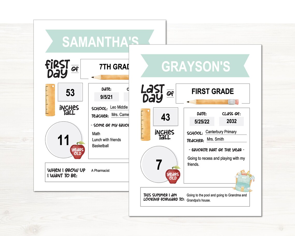 First Day of School Interview Sheet Last Day of School - Etsy