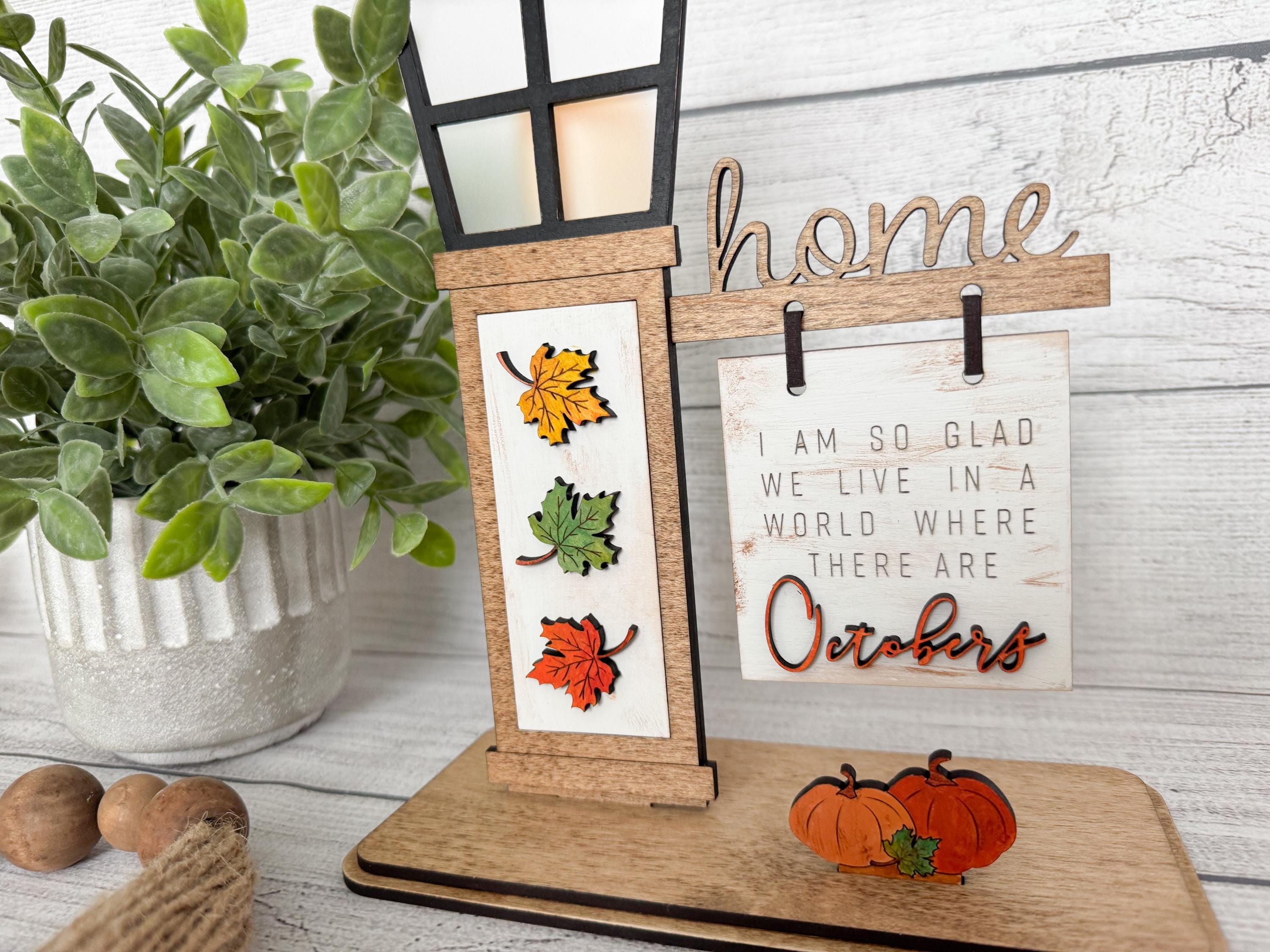 Fall Octobers Sign Laser Cut File, Fall Pumpkin and Leaves ...