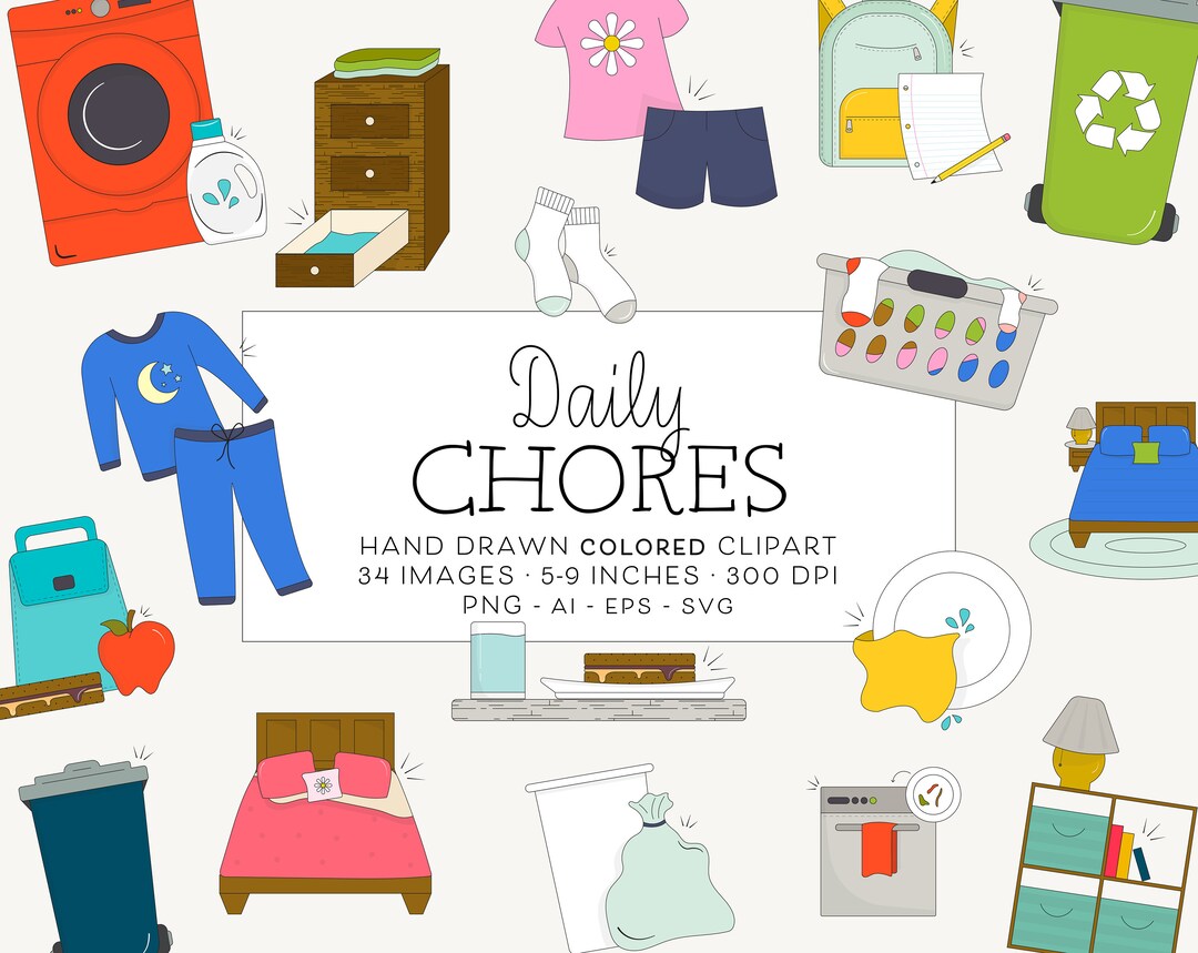 Daily Chores Clipart, Kids Tasks Artwork, Chore Stickers, Chore Planner ...