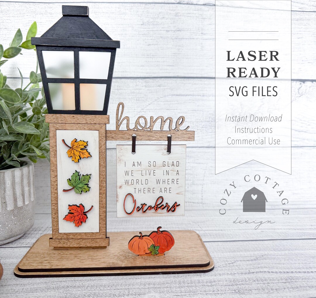 Fall Octobers Sign Laser Cut File, Fall Pumpkin and Leaves ...