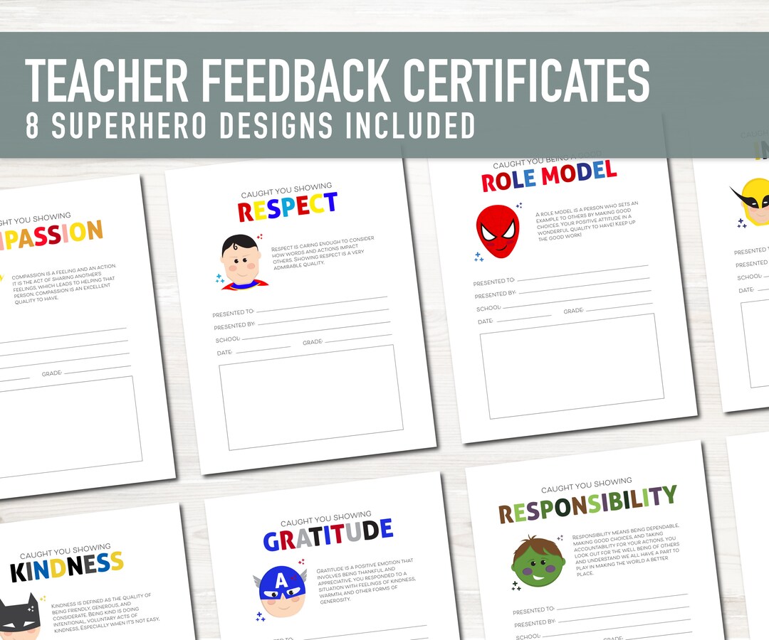 Superhero Teacher Feedback Certificates | Caught You Being Good ...