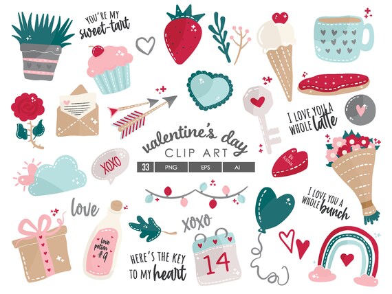 Valentine's Day Clip Art Vector Clipart Digital | Etsy