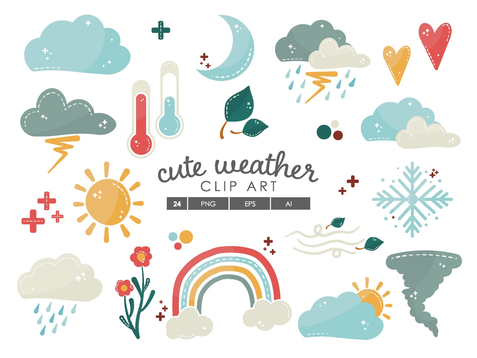 Cute Weather Clip Art Vector Clipart Digital Clipart - Etsy
