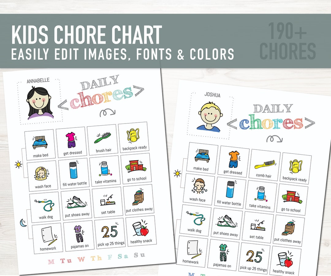 Editable Kids Chore Chart, Daily Routine Chart, Kids Printable's - Etsy