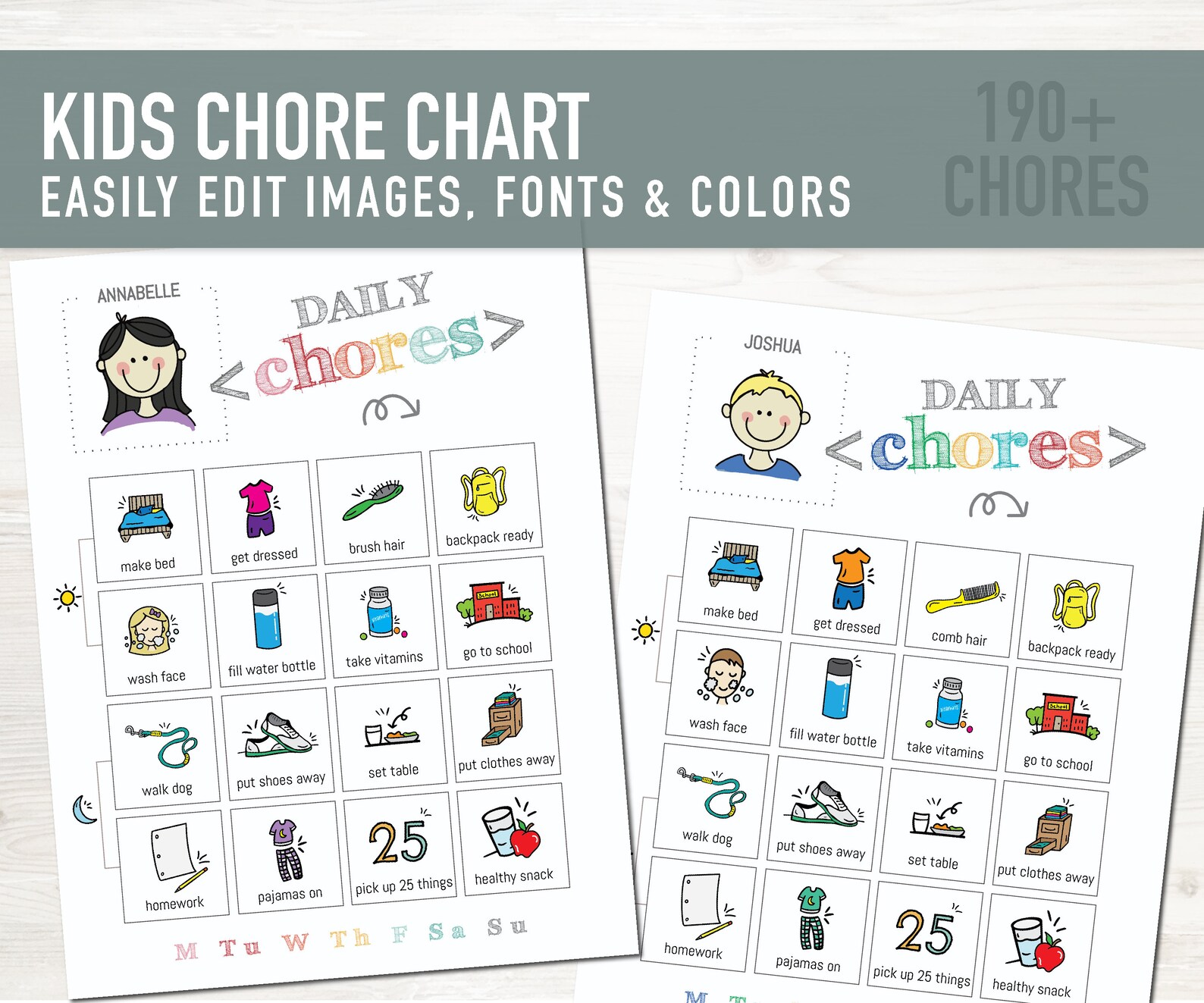 Editable Kids Chore Chart Daily Routine Chart Kids - Etsy