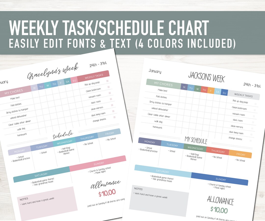 Editable Weekly Planner/chore Chart for Kids, Teens & Adults - Etsy