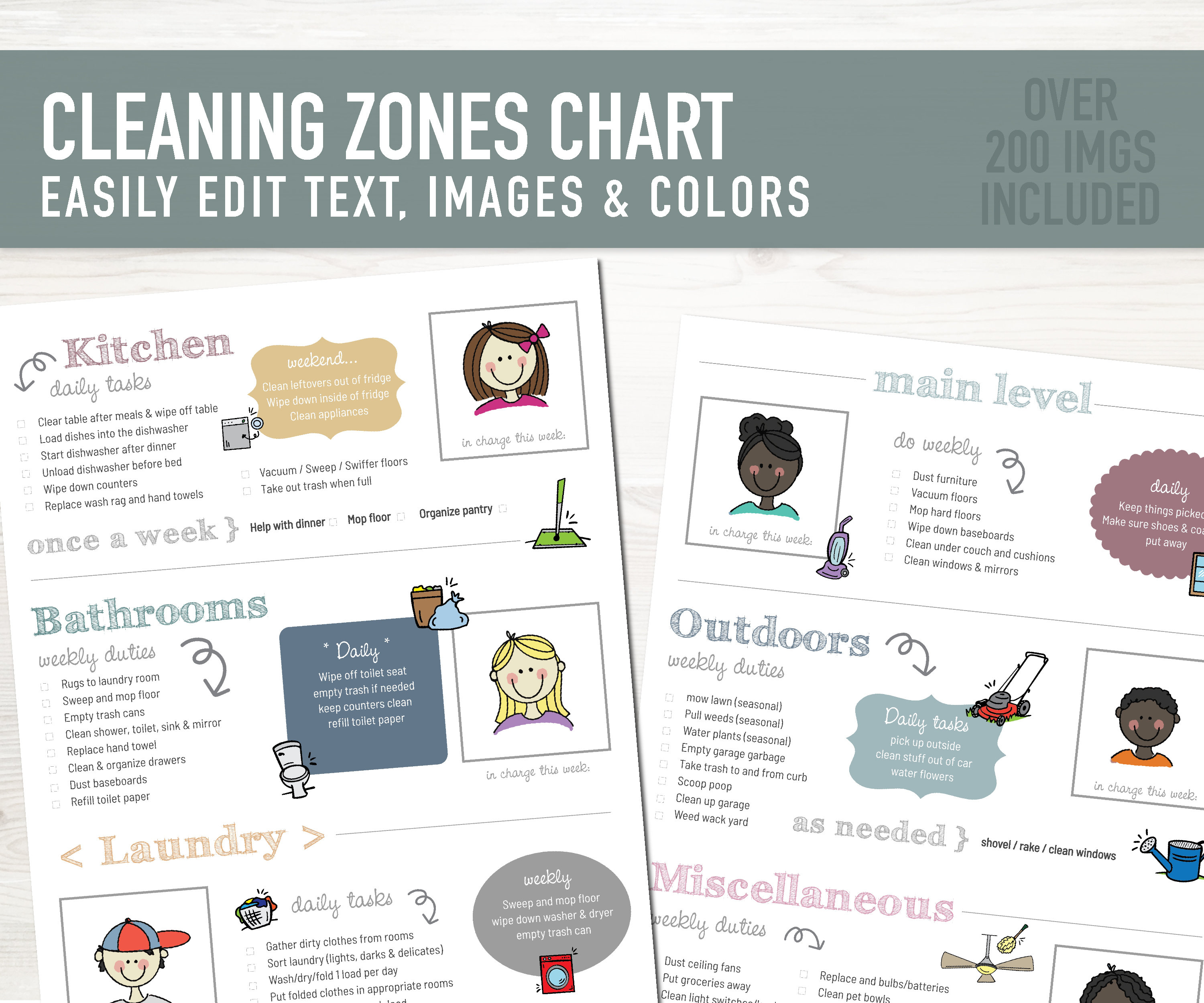Weekly Cleaning Zones Chore Chart for Kids and Family - Etsy