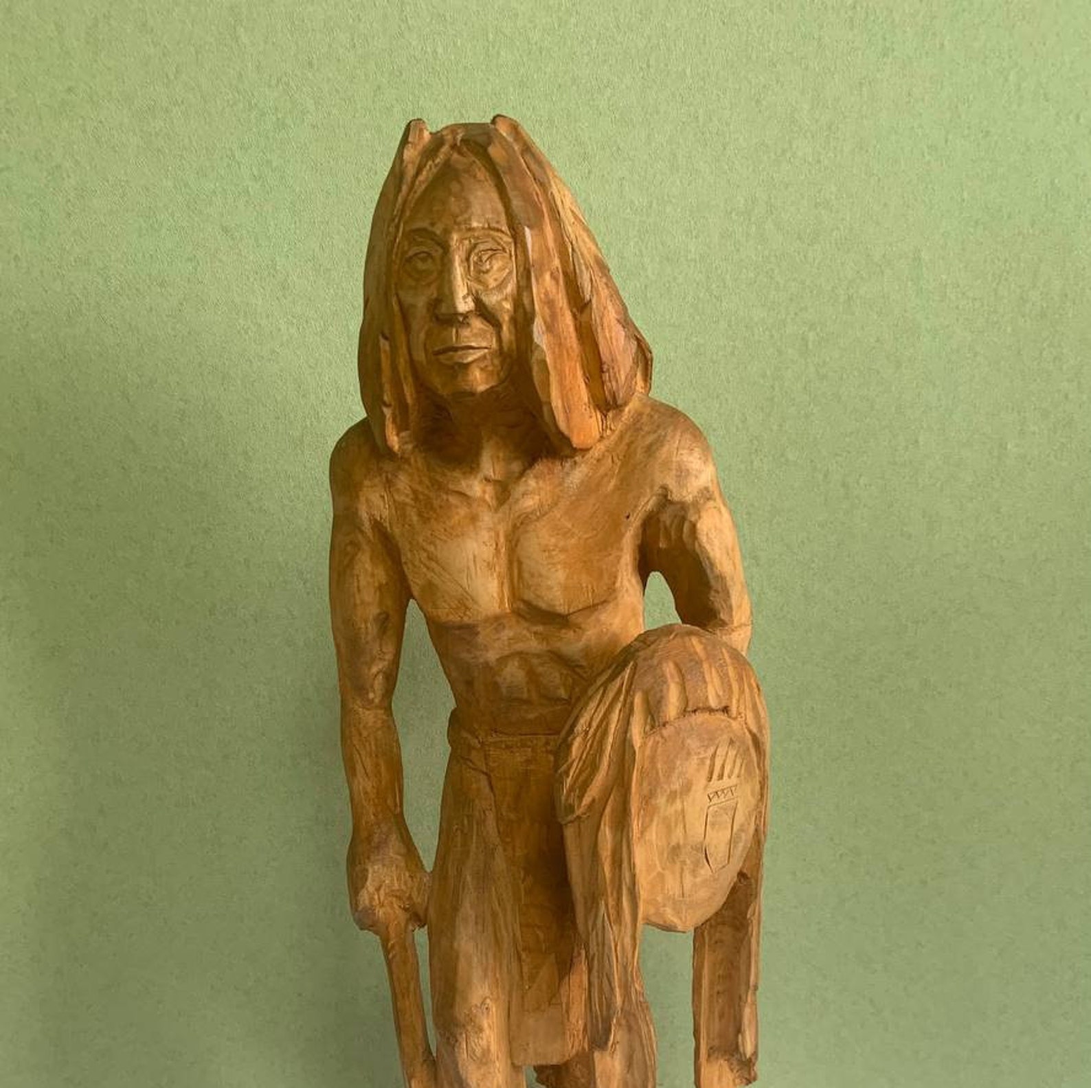 Hand Carved Wooden Statues "warrior With a Mace", Handmade Figurine ...