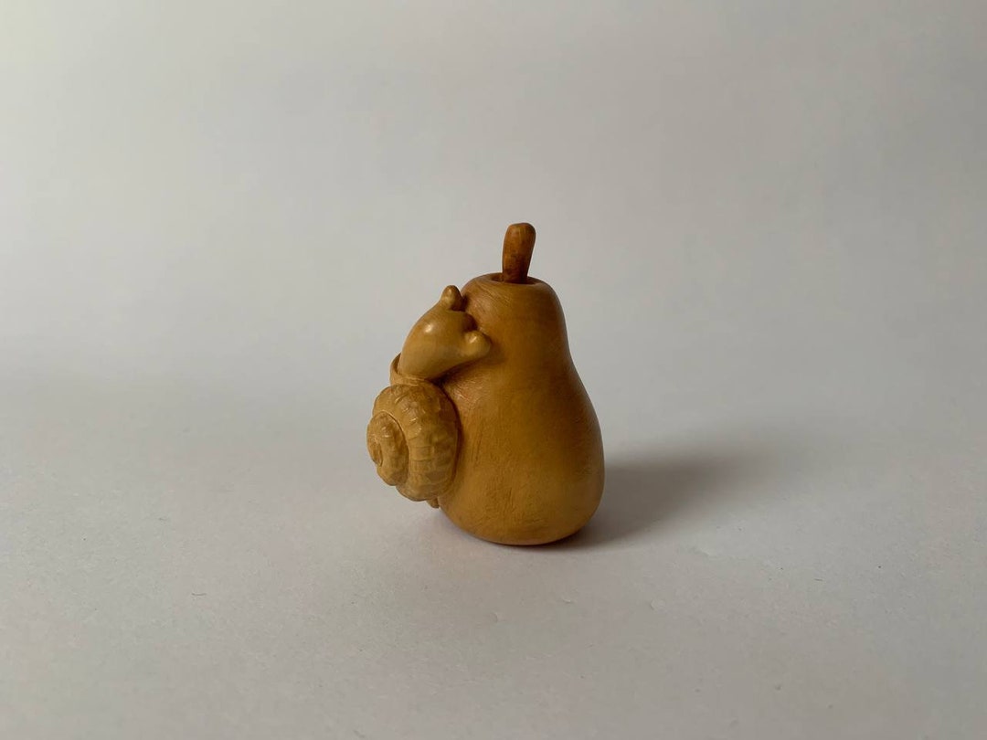 Unique Netsuke, Handmade Netsuke, Carved Netsuke Pear and Snail ...