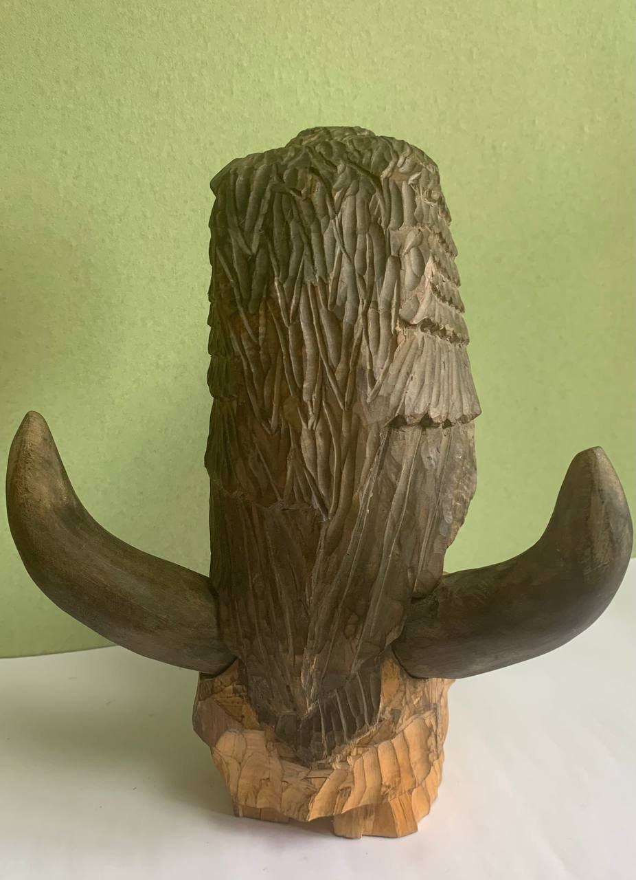 Hand Carved Wooden Statues "when Buffalo Left", Handmade Figurine ...