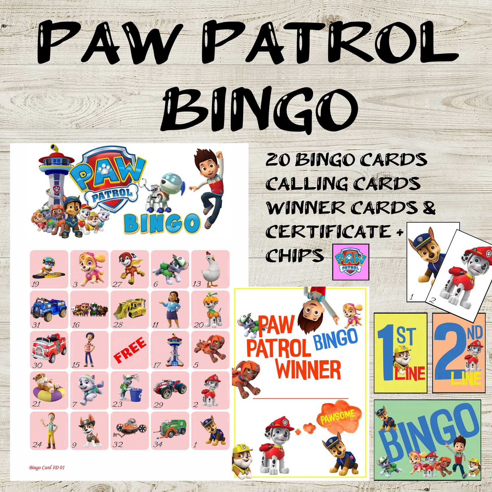 20 card Paw Patrol Inspired Bingo Paw Patrol Bingo 5x5 Paw | Etsy