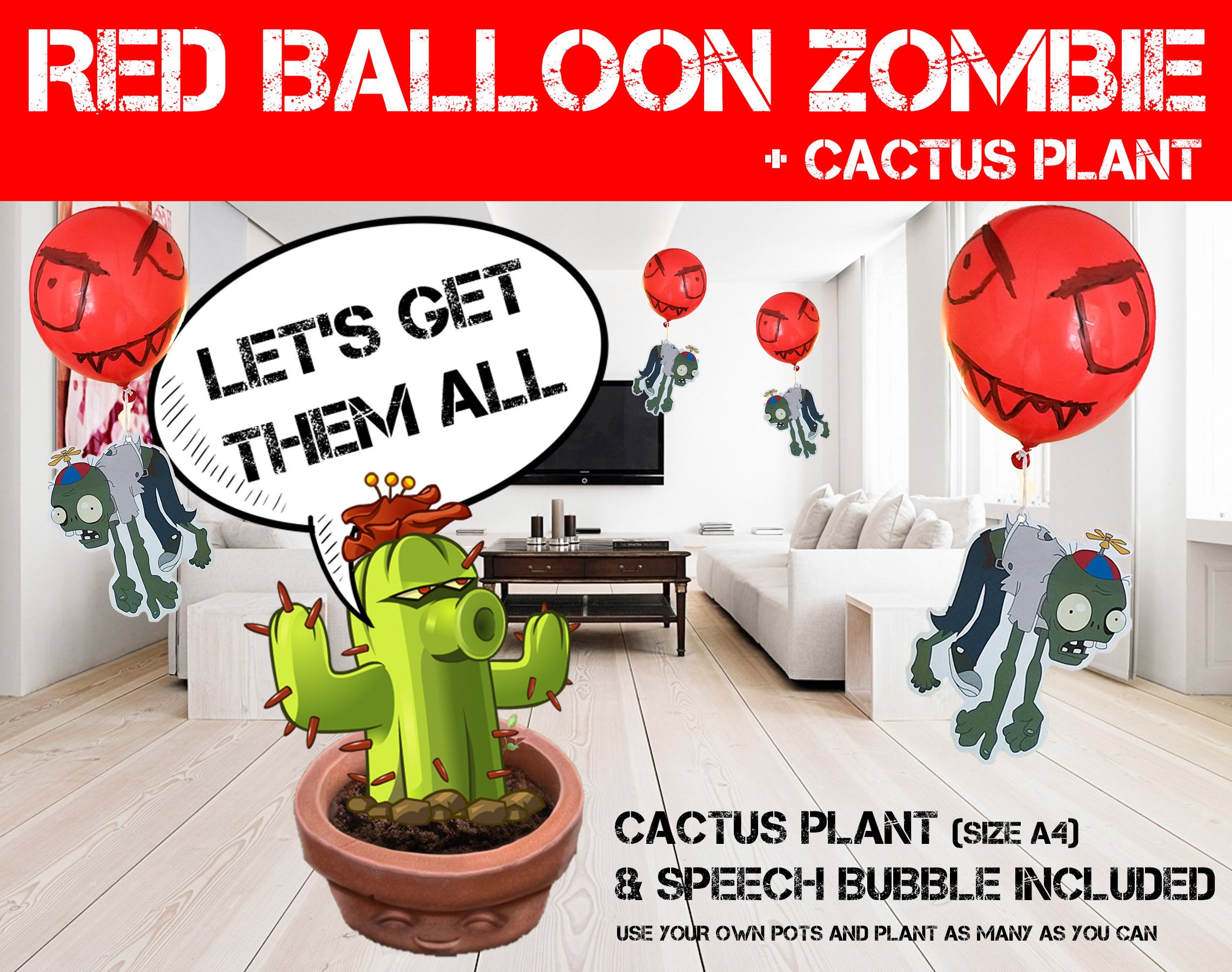 Plants vs Zombies Balloon Zombie Decor w/ Cactus Plants vs | Etsy