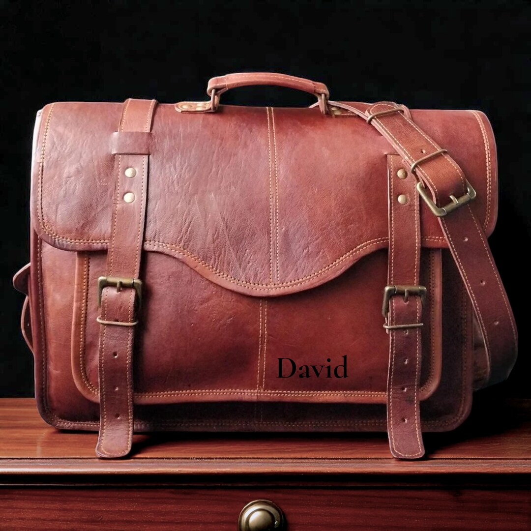 Personalized Leather Messenger Bag for Men Laptop Briefcase Crossbody ...