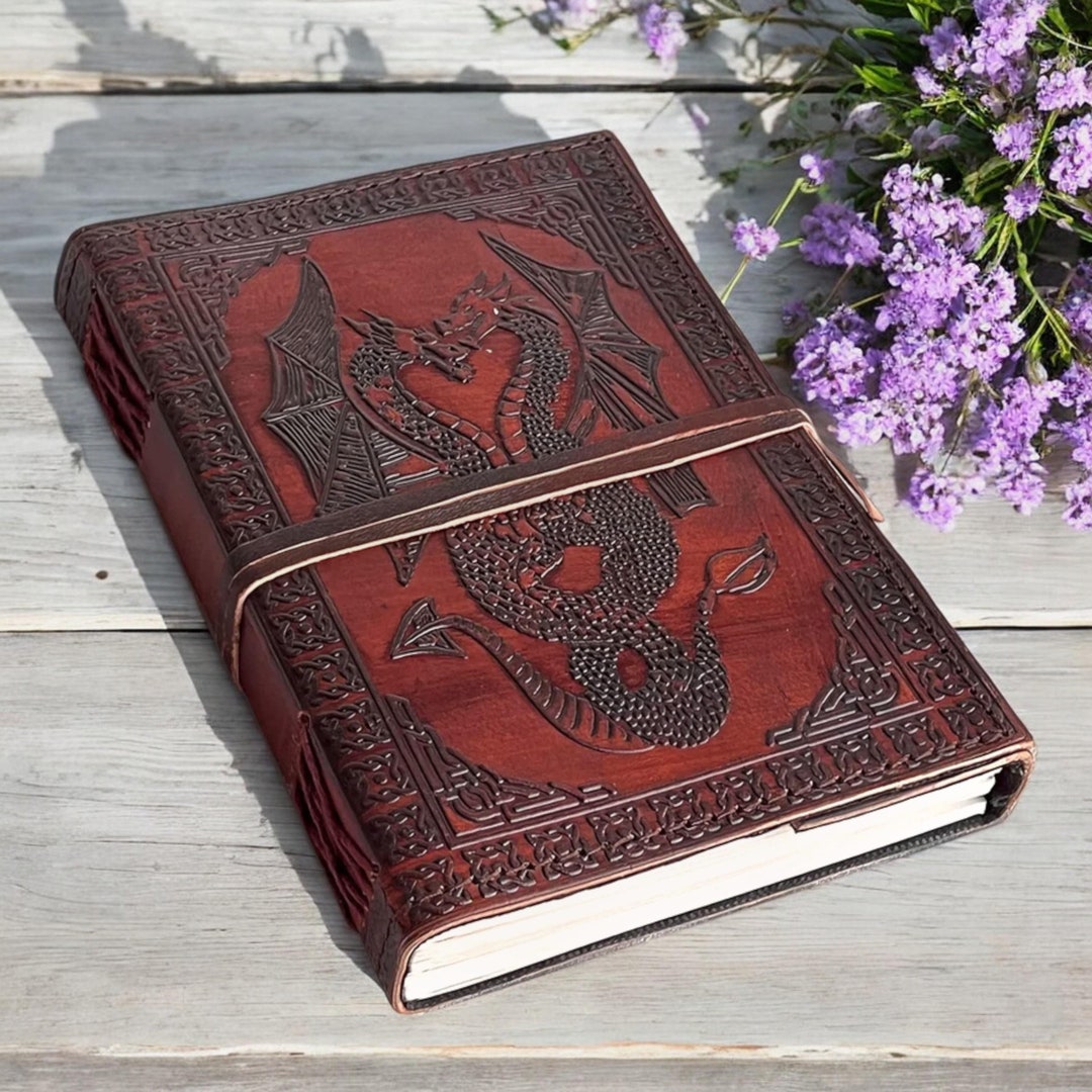 Personalized Double Dragon Leather Journal Custom Grimoire Spell Book ...