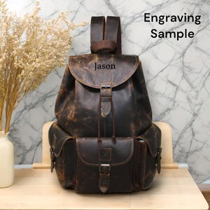 Personalized Leather Backpack for Men Women Travel Rucksack Weekender ...
