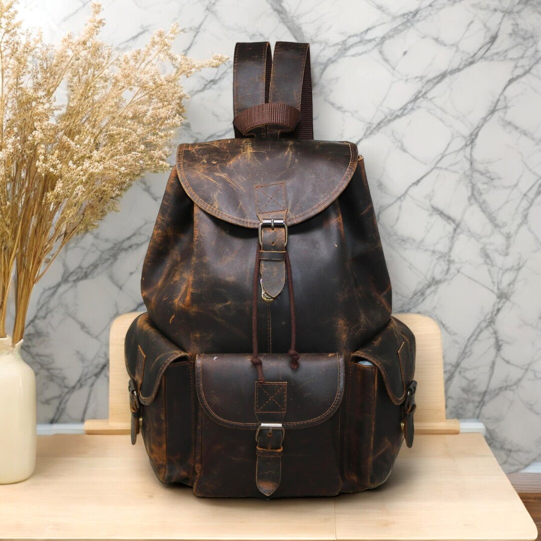 Personalized Leather Backpack for Men Women Travel Rucksack Weekender ...