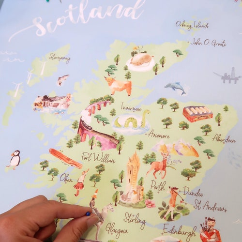 Scotland Map Illustrated Map of Scotland Print / Travel - Etsy UK
