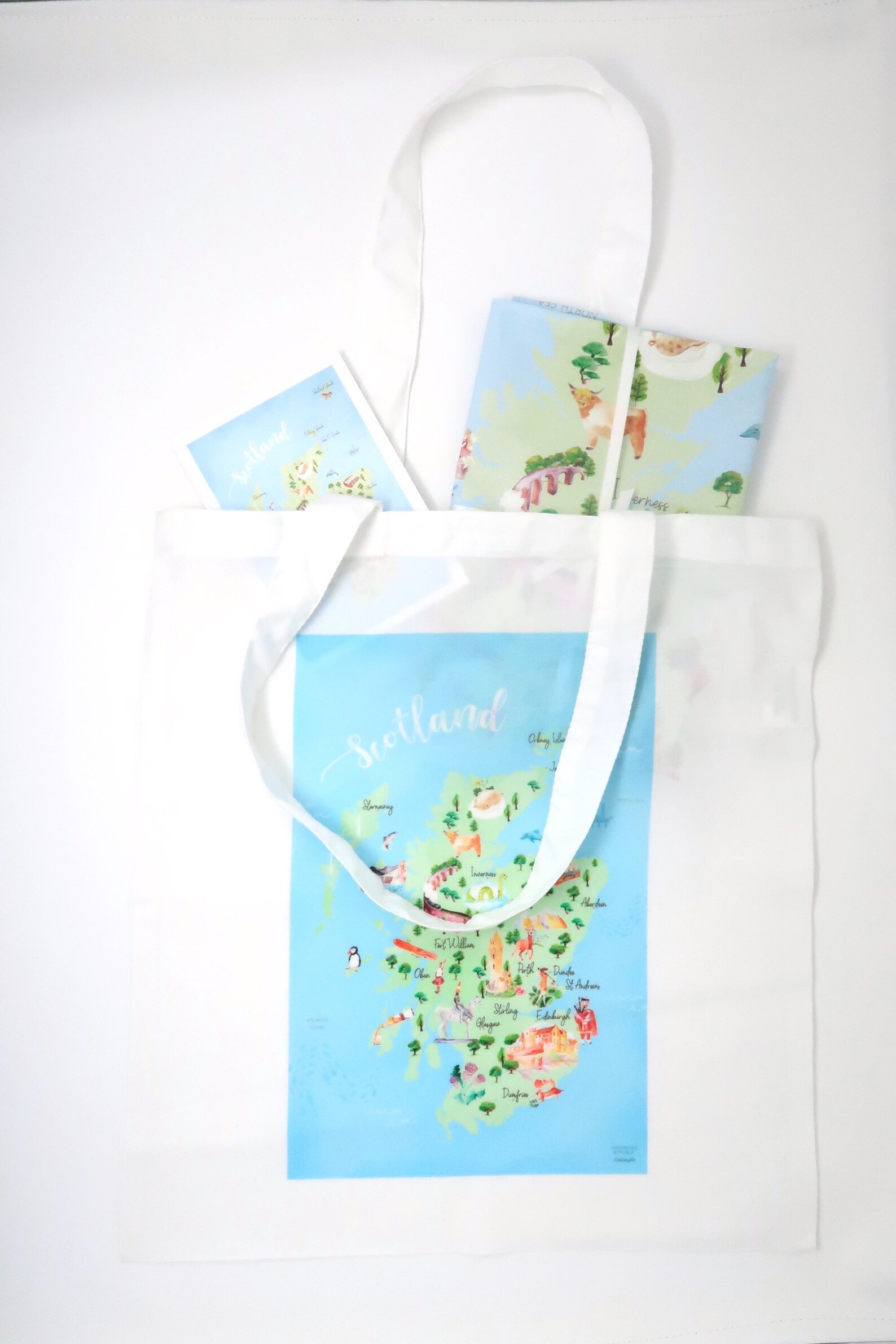 Scotland Map Tea Towel Scotland Map Landmarks Illustrated | Etsy