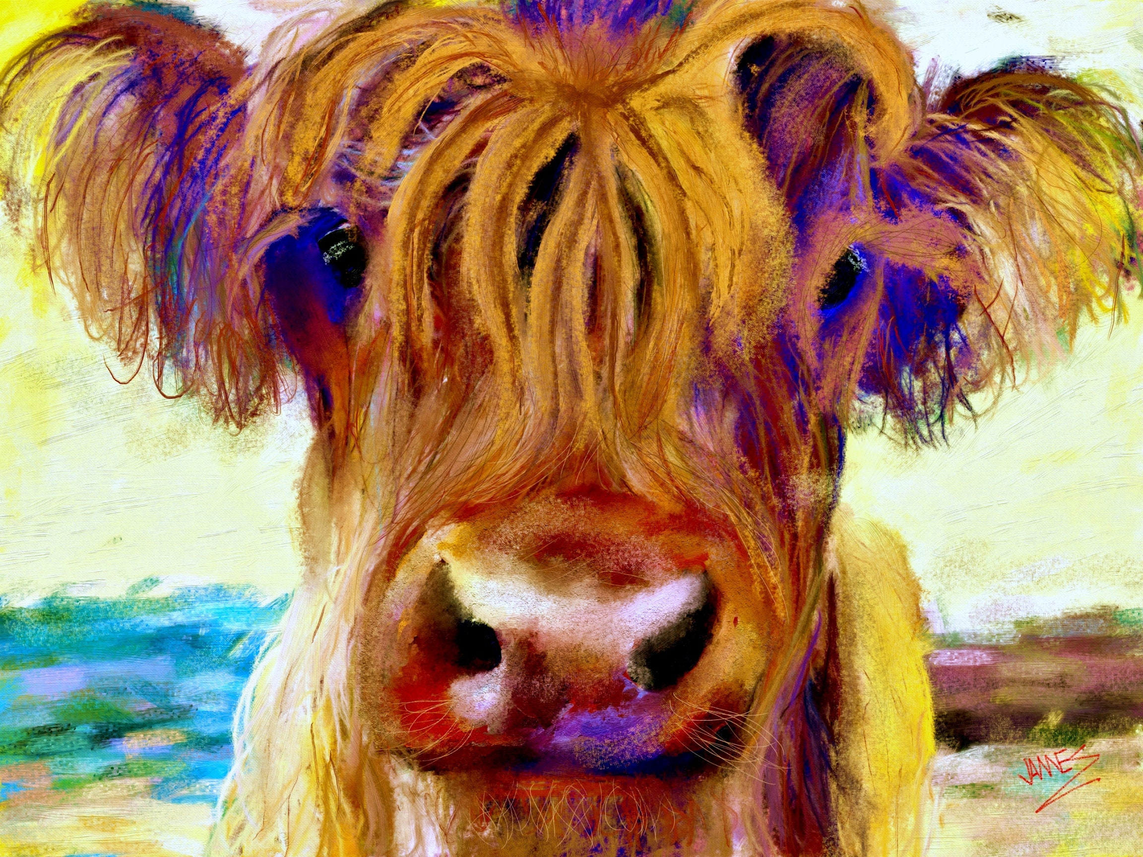 Animal Cow Print, Printable Wall Art, Highland Cow, Digital Painting ...