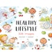 Healthy Lifestyle Clipart. Cartoon Kids and Families Doing Sports and ...