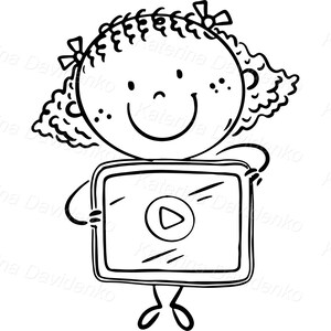 Technology Clipart, Cartoon Kids Using Electronic Devices, Doodle ...