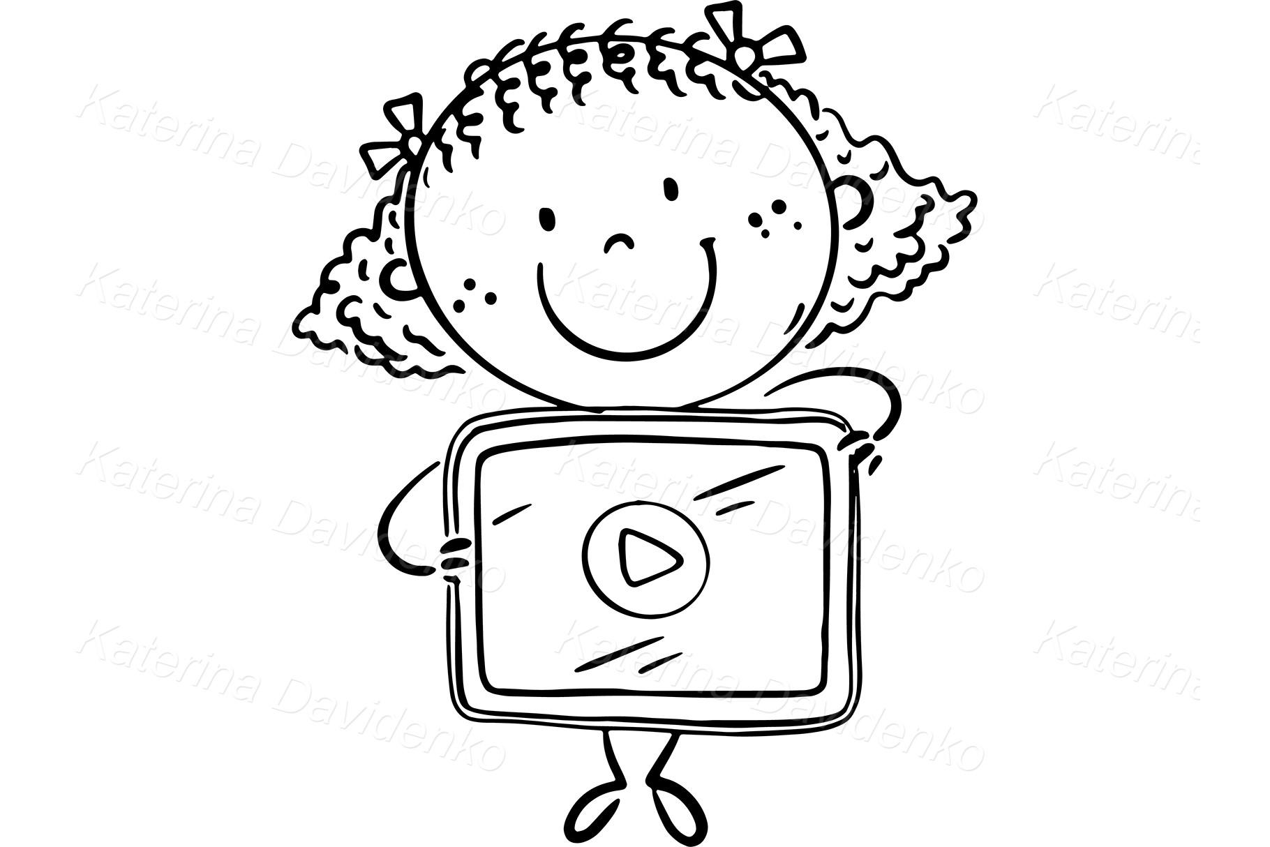 Technology Clipart, Cartoon Kids Using Electronic Devices, Doodle ...