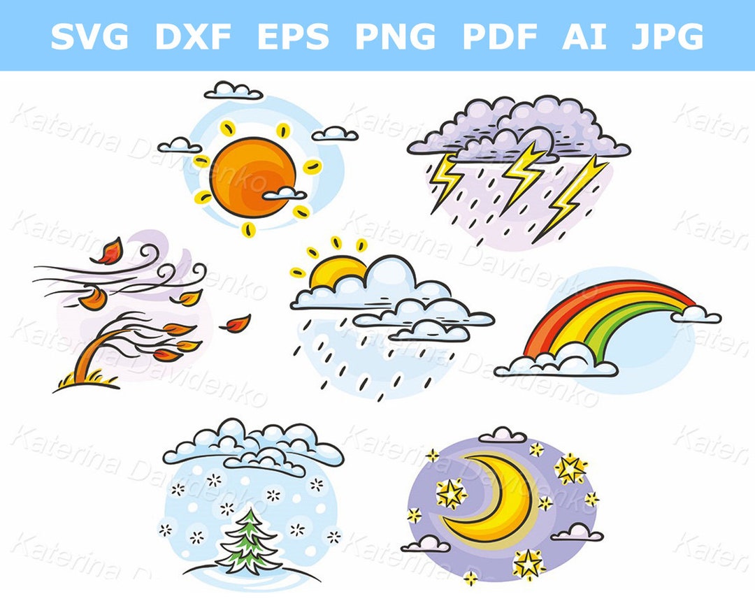 Set of Cartoon Season Weather Clipart, Vector Illustration, Png Svg ...