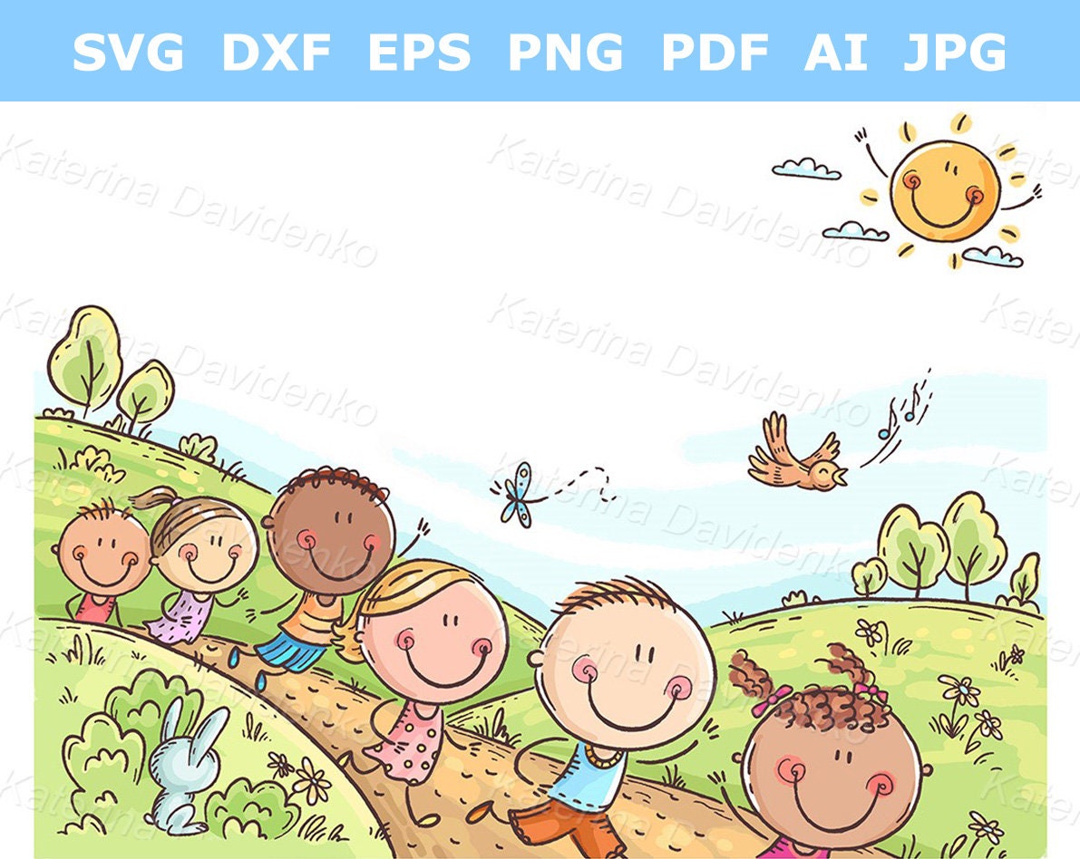 Children Playing Together Outside Clipart