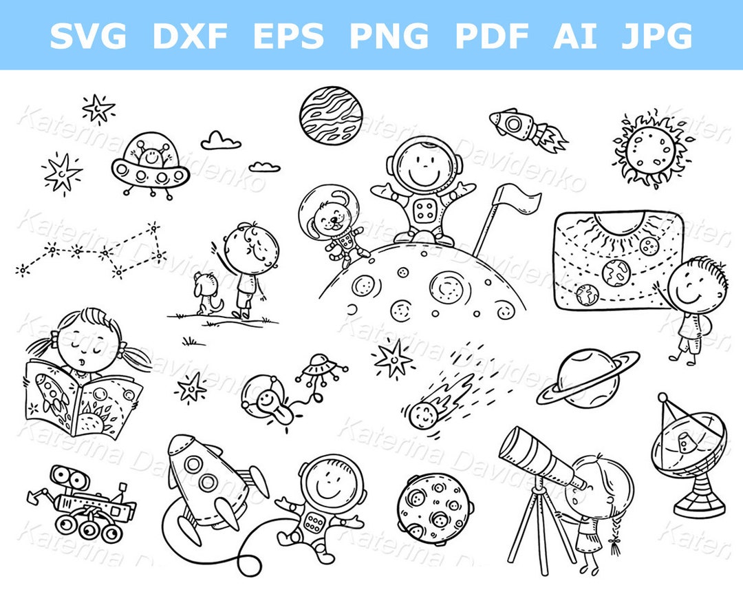 Cartoon Kids Clipart Set. Space and Astronauts. Education Clipart ...