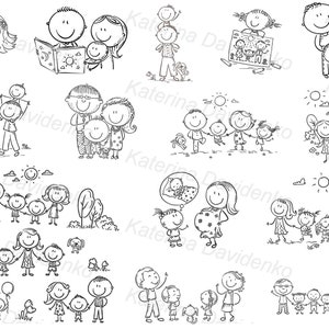 Doodle Families Clipart Bundle. Happy Cartoon Family Clipart, Vector ...