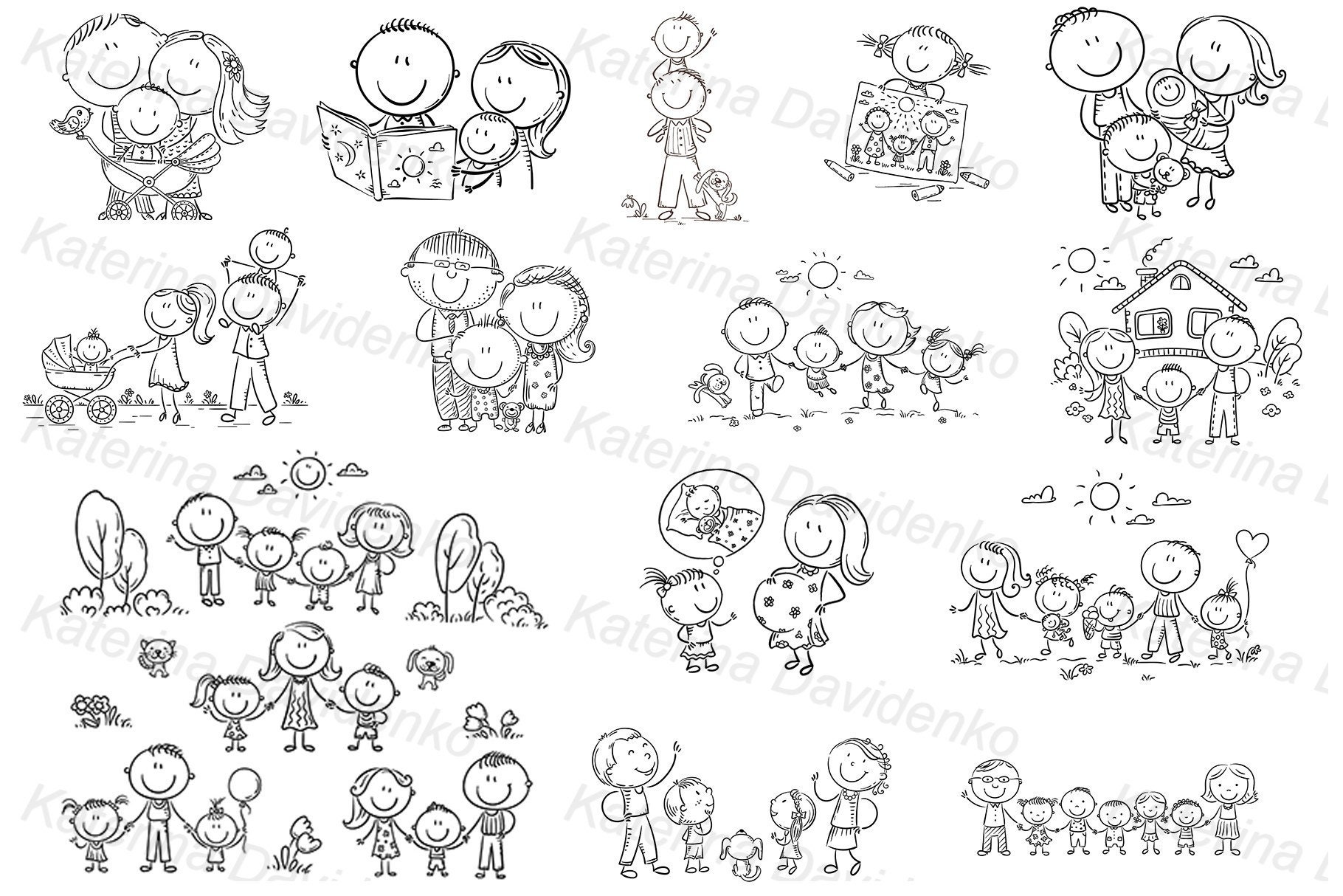 Happy Doodle Families Clipart Bundle Cartoon Family Clipart - Etsy UK